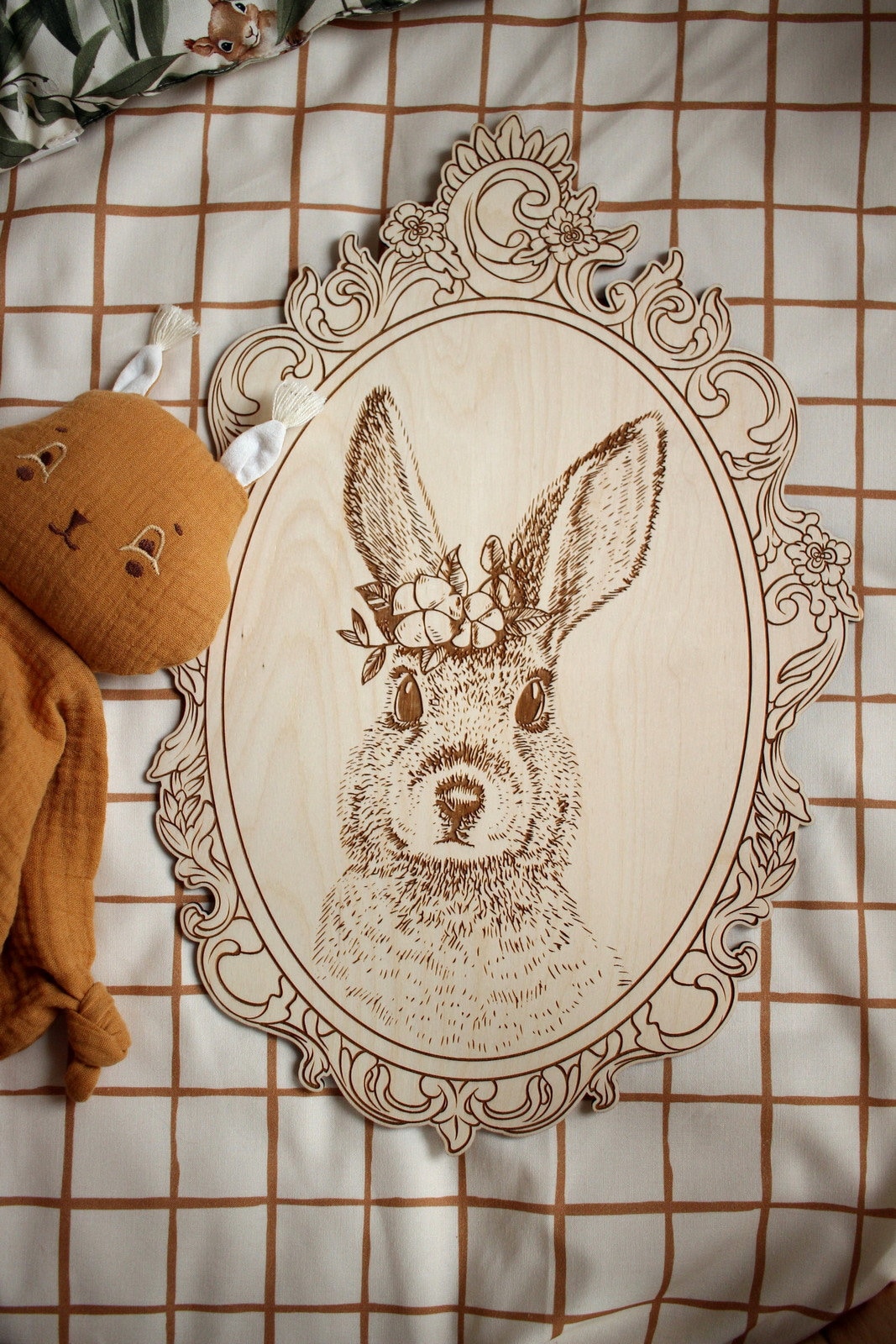 RABBIT Engraved Picture With Retro Frame Forest Animal Kinderzimmer ...