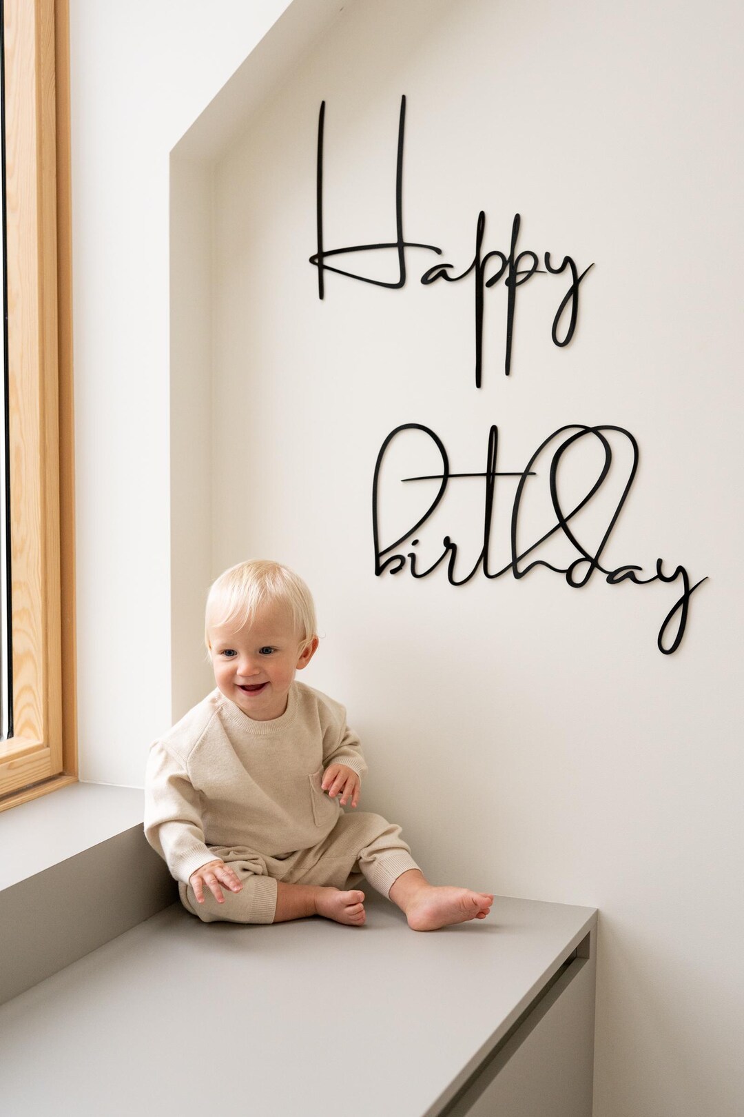 Happy Birthday Wall Sign – Modern Party Decor | Wood or Acrylic Script ...