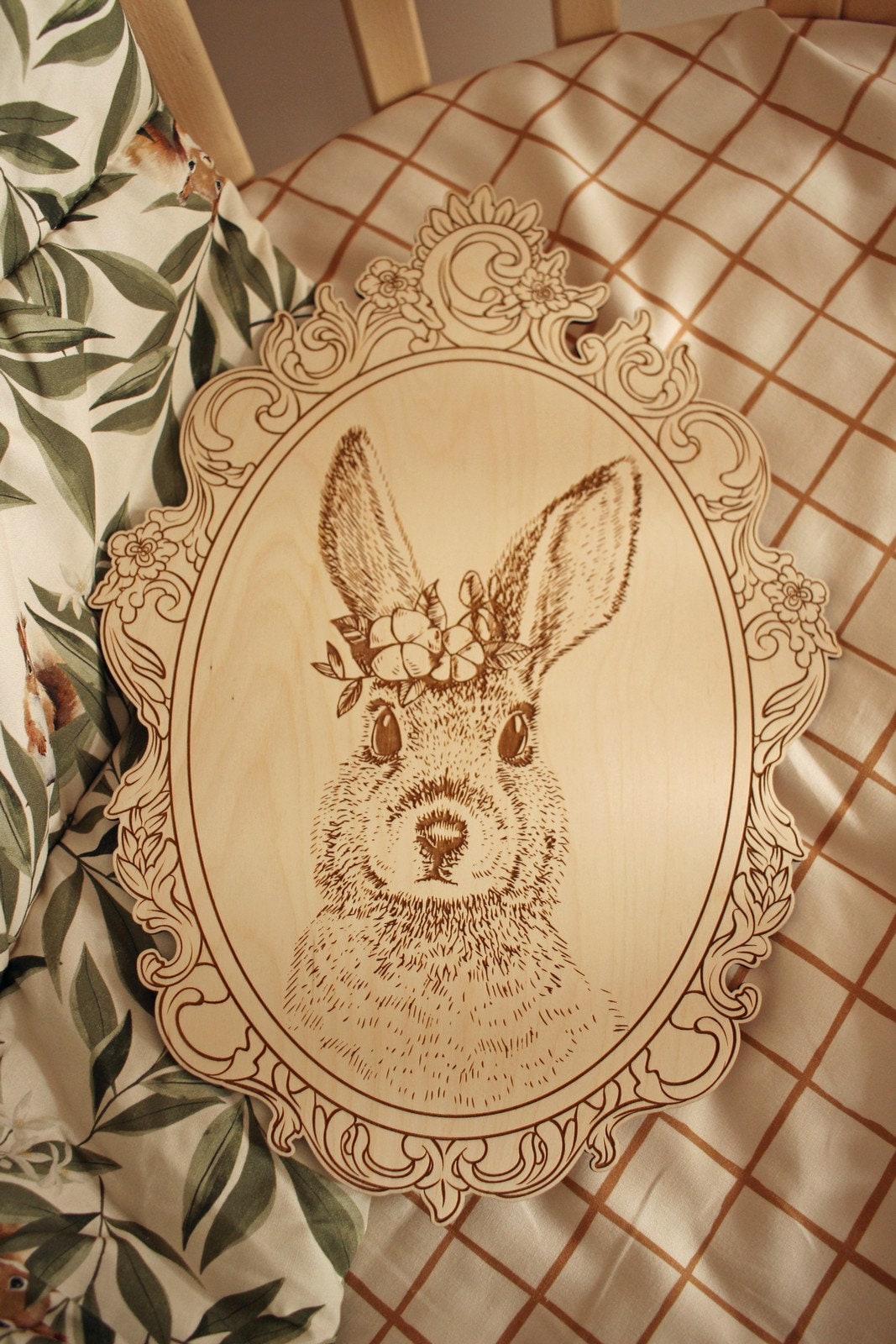 RABBIT Engraved Picture With Retro Frame Forest Animal Kinderzimmer ...