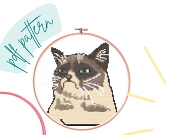 Grumpy Cat Cross Stitch Pattern Kawaii Version Printable PDF Immediate ...