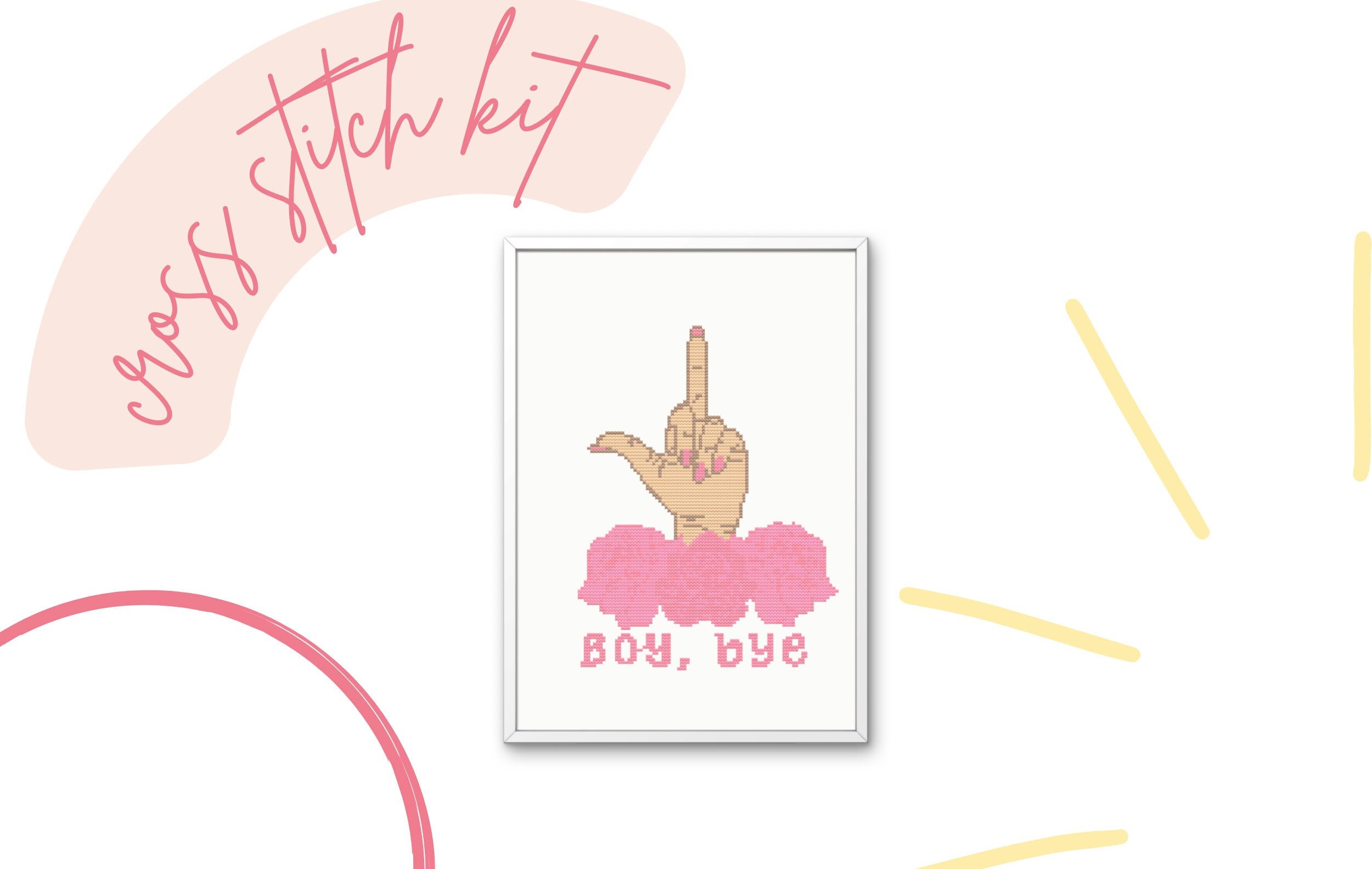 Customizable Boy Bye Middle Finger Cross Stitch Kit for Beginners - Etsy