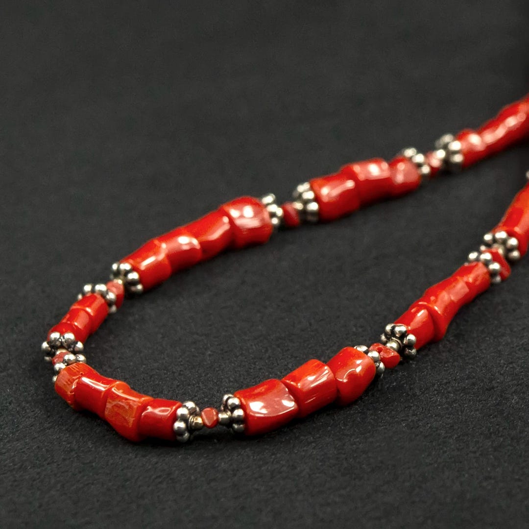 Handmade Red Coral & Sterling Silver Necklace: Minimal Layering ...