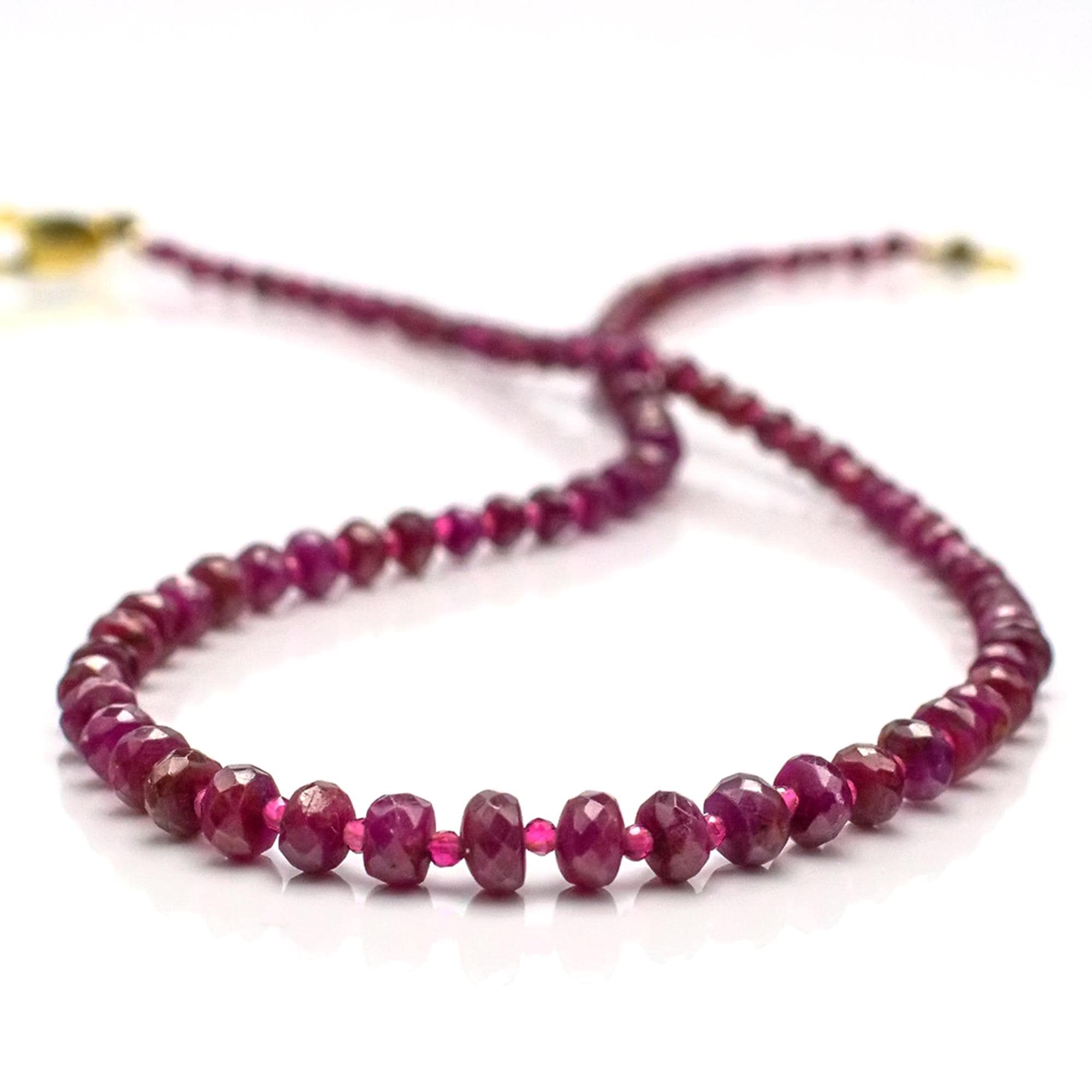 Faceted Ruby Necklace: Thin Natural Indian Ruby With Gilded Silver Lock ...