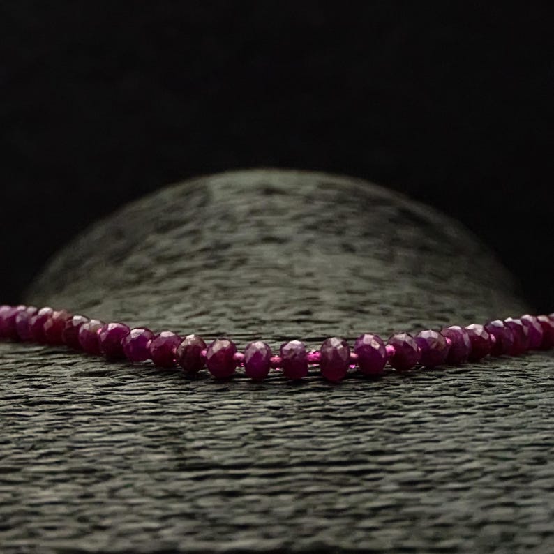 Faceted Ruby Necklace: Thin Natural Indian Ruby With Gilded Silver Lock ...