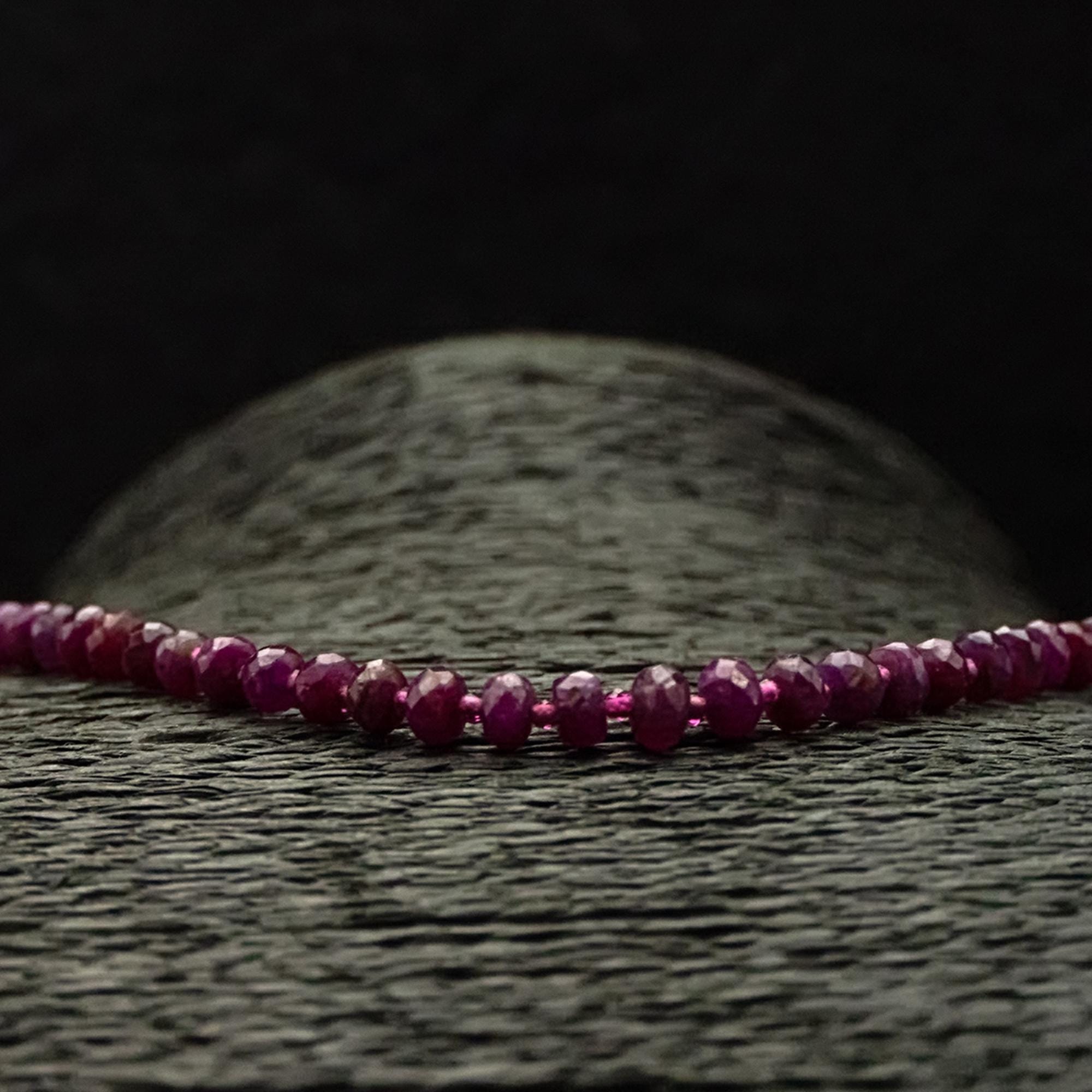 Faceted Ruby Necklace: Thin Natural Indian Ruby With Gilded Silver Lock ...