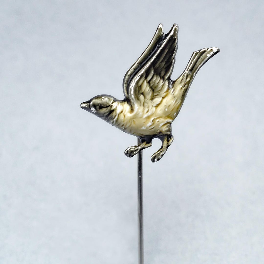 Vintage Silver Bird Brooch: Green Enamel Lapel Pin, English Fine Brooch ...
