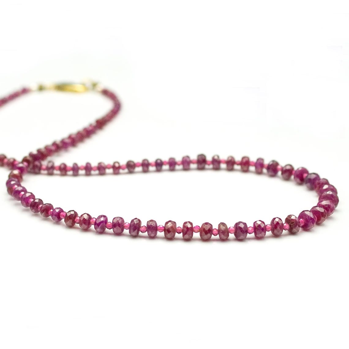 Faceted Ruby Necklace: Thin Natural Indian Ruby With Gilded Silver Lock ...