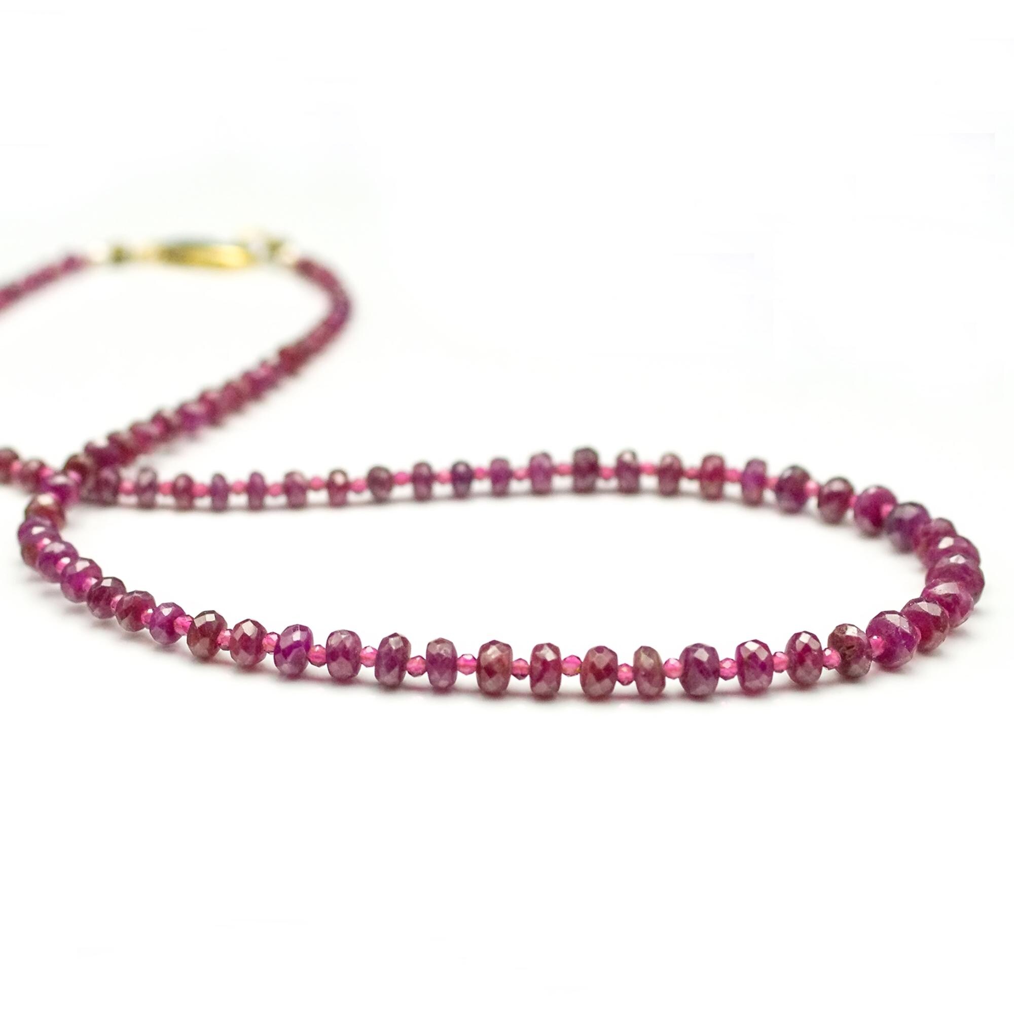Faceted Ruby Necklace: Thin Natural Indian Ruby With Gilded Silver Lock ...