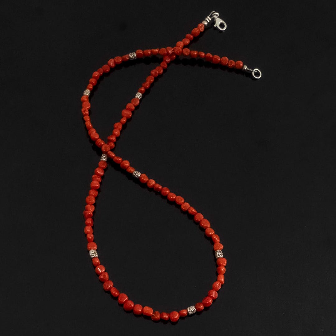 Italian Coral Necklace: Red Natural Sardinian Coral With Silver Accents ...