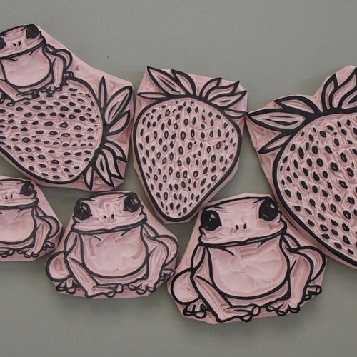 Frog & Strawberry Rubber Stamps unmounted - Etsy