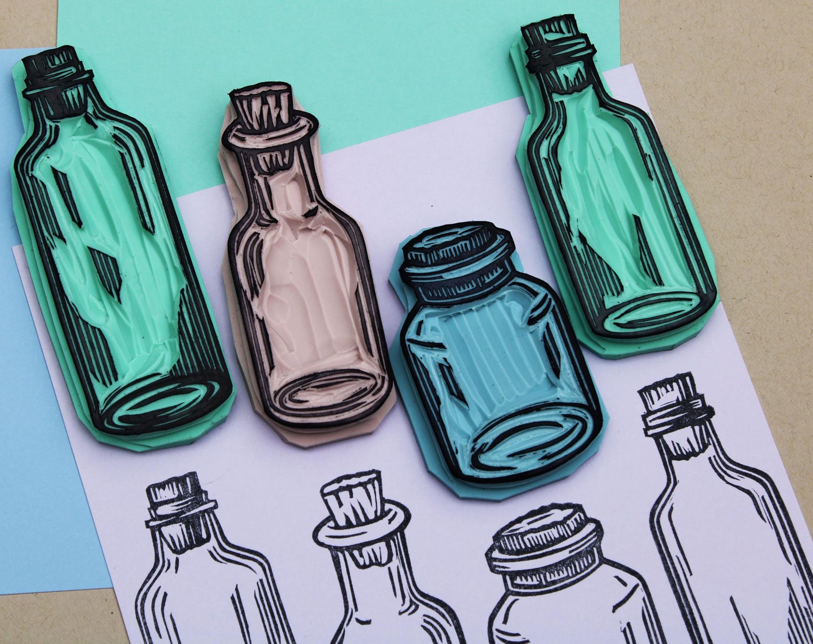 Bottle & Jar Rubber Stamps (hand-carved, Unmounted) - Etsy