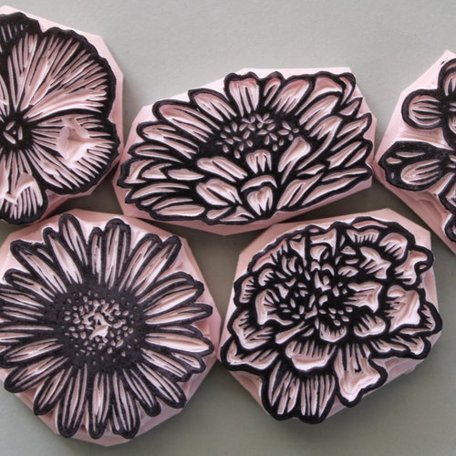 Assorted Flower Stamps small Handcarved Unmounted - Etsy