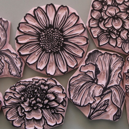 Assorted Flower Stamps large Handcarved Unmounted - Etsy