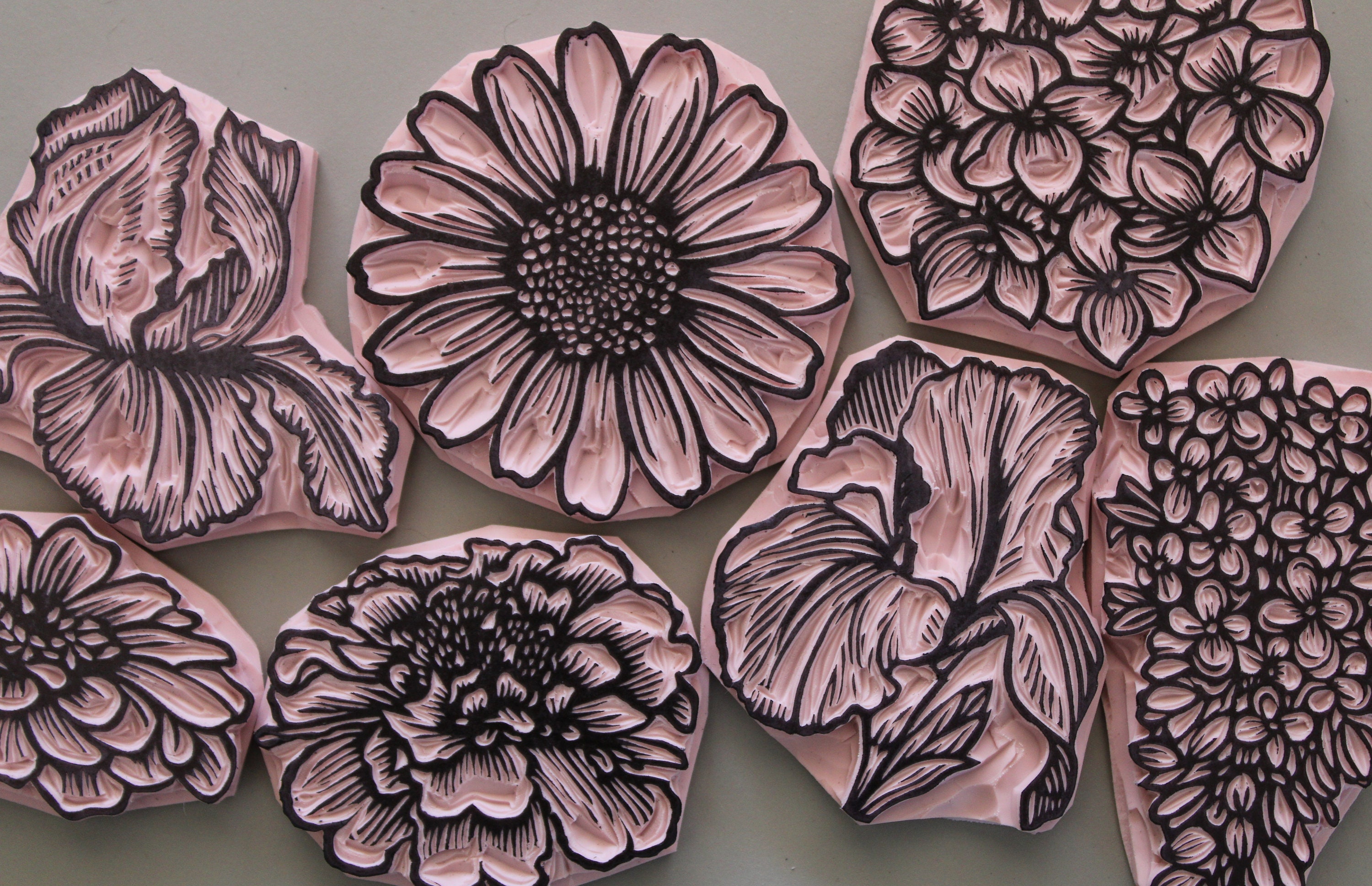 Assorted Flower Stamps large Handcarved Unmounted - Etsy