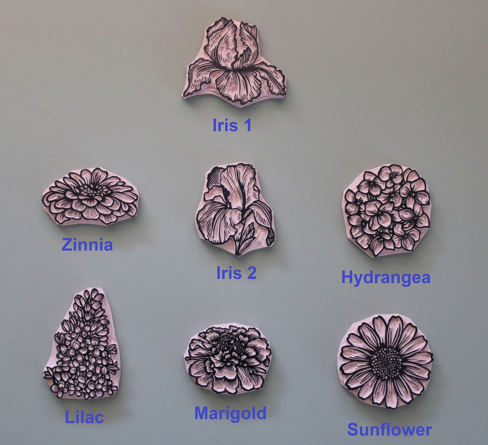 Assorted Flower Stamps (large) Handcarved, Unmounted, Sunflower, Lilac ...