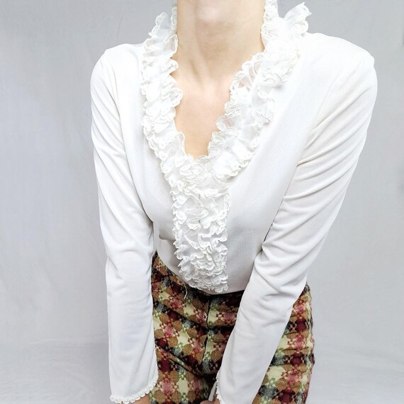 Vintage 1970s white ruffled tuxedo bodysuit by Couture - Gem