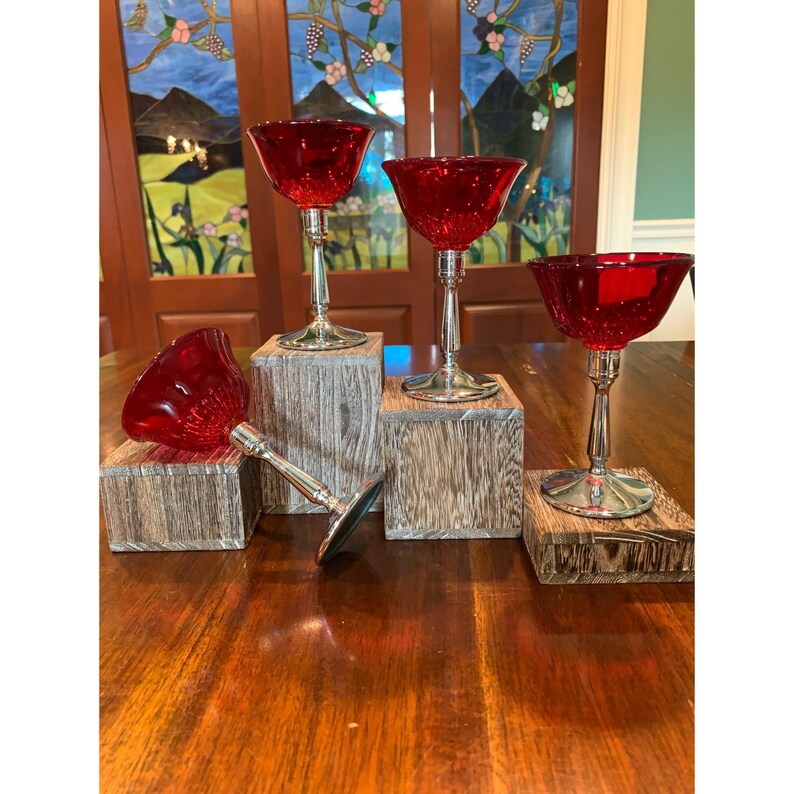Vintage Cambridge Tally Ho Ruby Red and Chrome Liquor Glasses. 1930s - Etsy