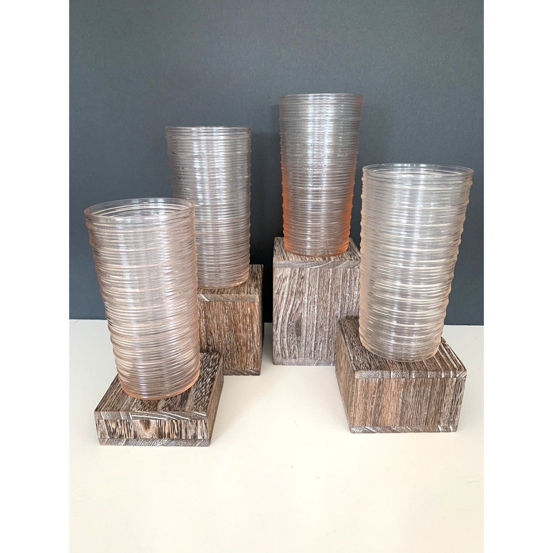 Vintage Pink Ribbed Glass Tumblers. - Etsy