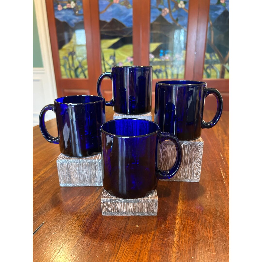 Vintage Cobalt Blue Glass Coffee Mugs. - Etsy