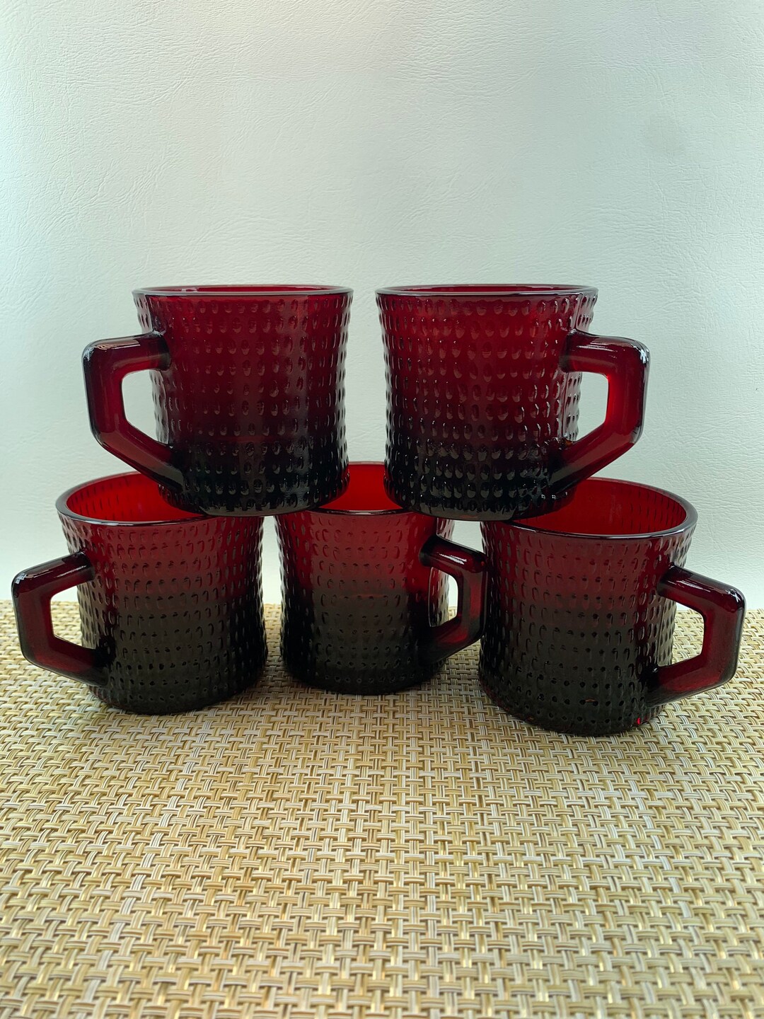 Vintage Ruby Red Hobnail Glass Coffee Mugs. - Etsy