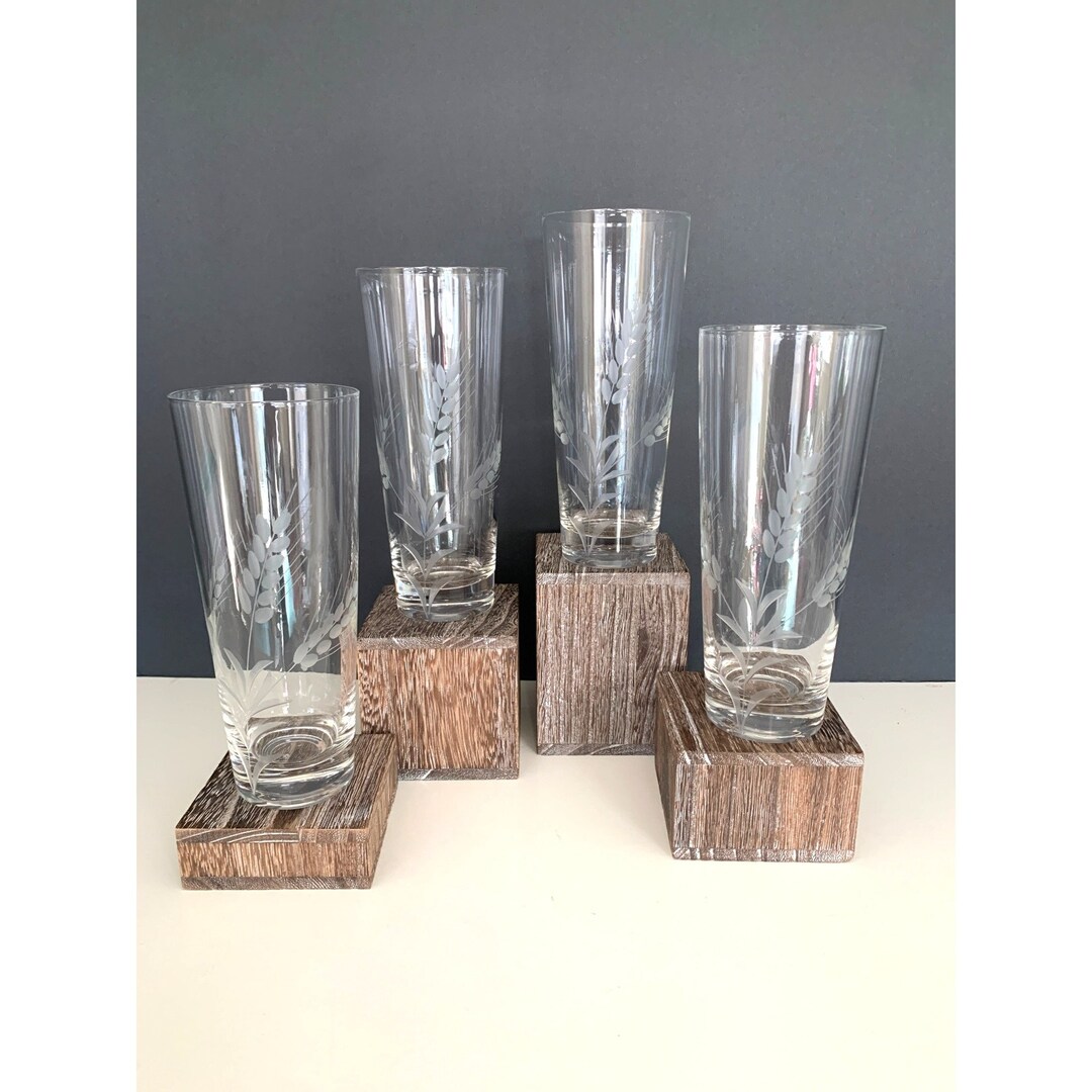 Vintage Etched Wheat Highball Tom Collins Glass Set. - Etsy