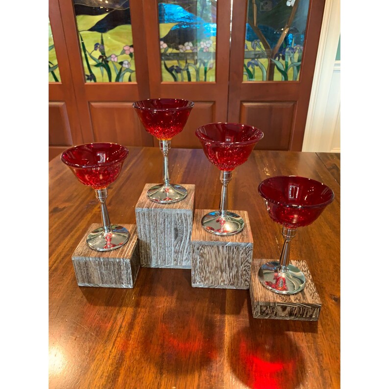 Vintage Cambridge Tally Ho Ruby Red and Chrome Liquor Glasses. 1930s - Etsy