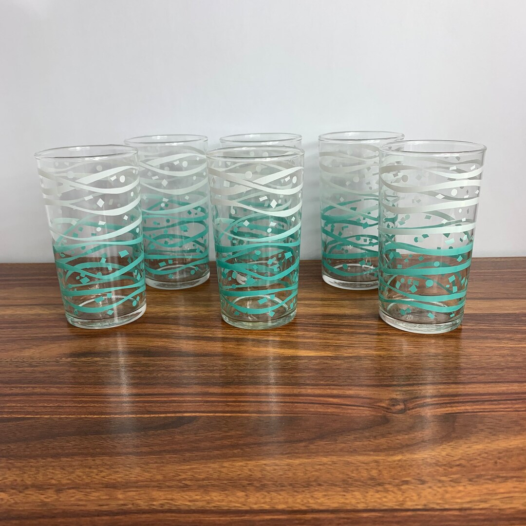 Vintage Atomic Turquoise Glass Water Tumblers. - Etsy