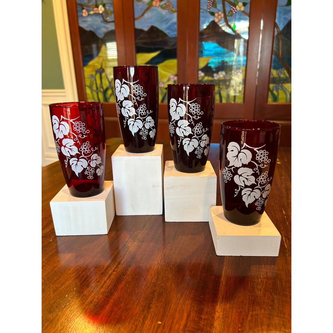 Ruby Red Anchor Hocking Grape Patterned Glass Tumblers. - Etsy