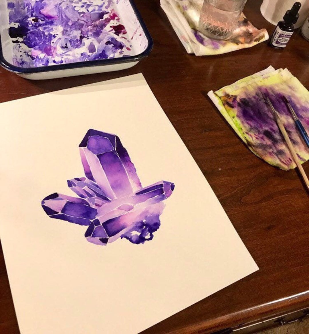 Amethyst Original Watercolor Painting Jewels Gems Wall Art Gift - Etsy