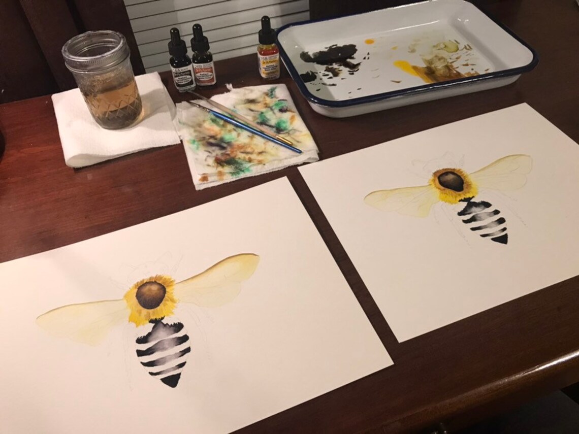 Honey Bee Original Watercolor Painting Honeycomb Bumble Beekeeper Gift ...