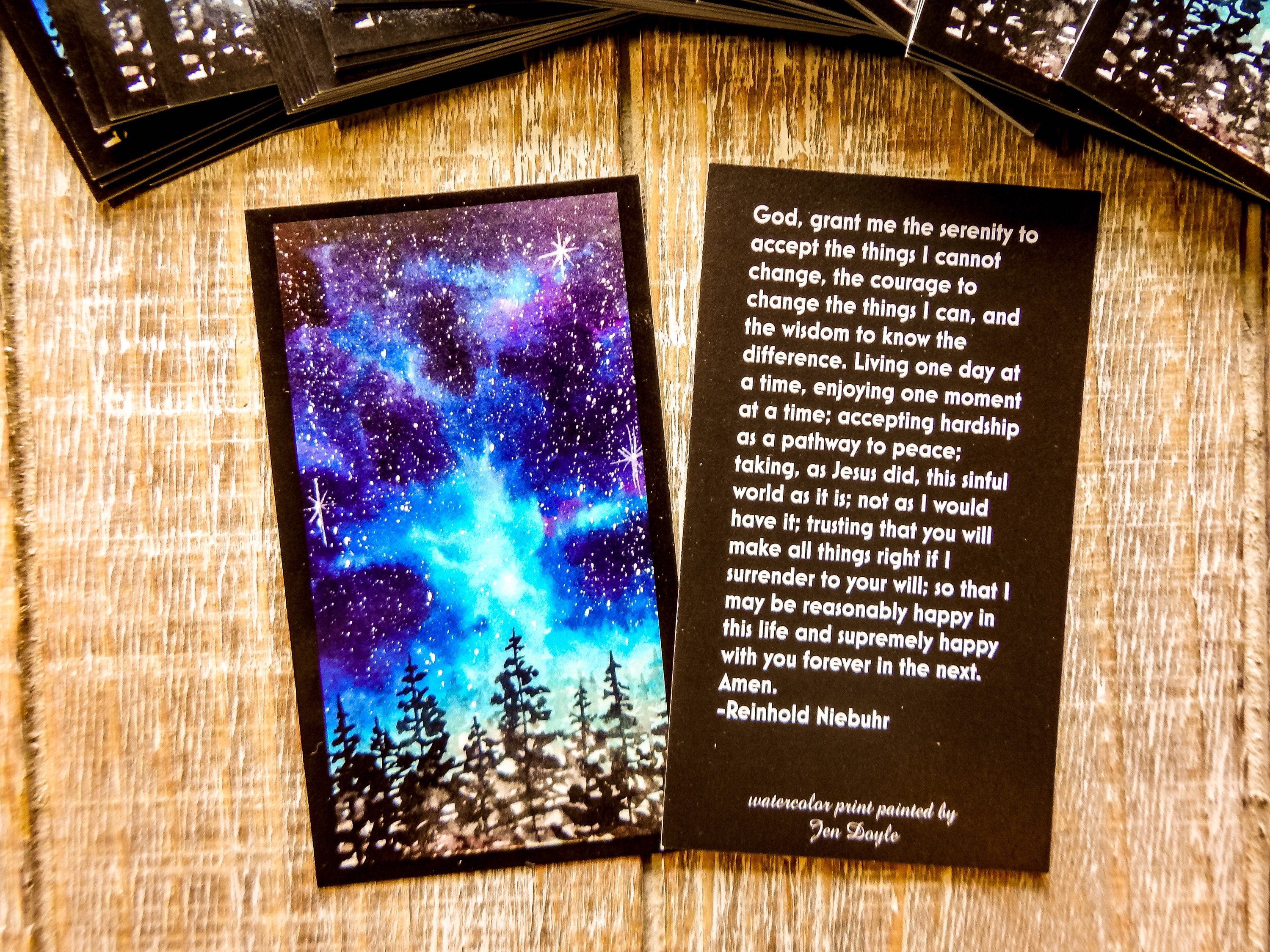 Wallet Card Serenity Prayer Recovery Watercolor Galaxy Stars Sobriety ...