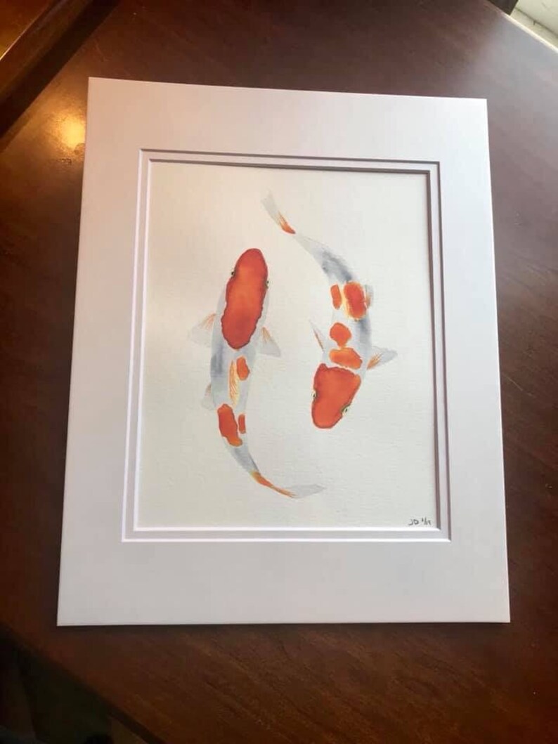 Koi Fish Original Signed Watercolor Painting Pond Wall Art Gift Father ...