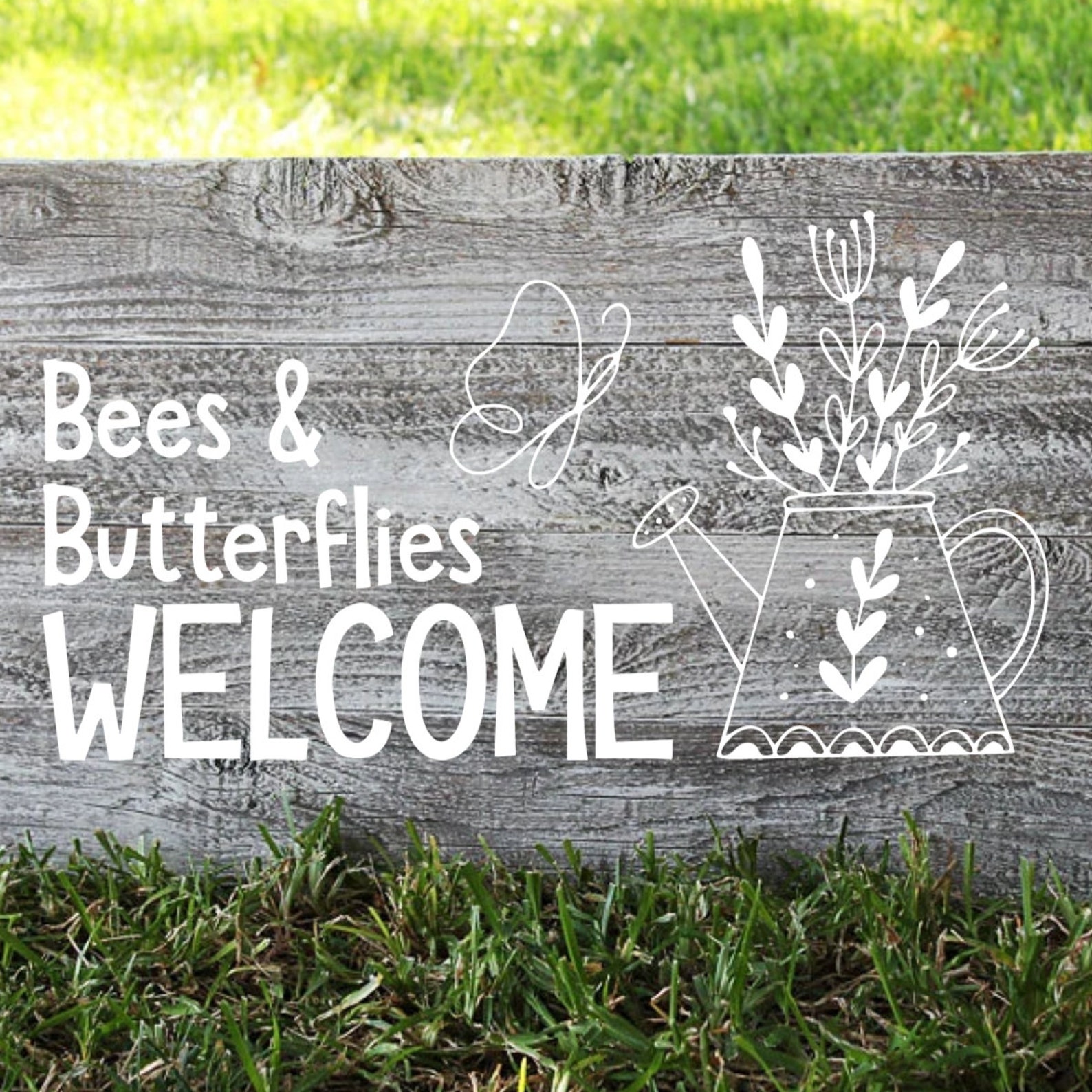 Bees & Butterflies Welcome | Garden Sign | Watering Can | Outdoor Sign ...