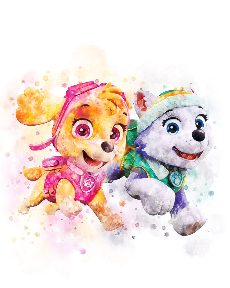 Paw Patrol Skye And Everest Prints Paw Patrol Watercolor Etsy