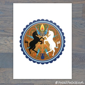 Dueling Unicorns Hex Sign Digital Print, Heavyweight Matte Photo Paper ...