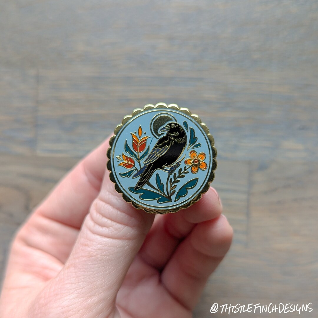 B-GRADE Crow Distelfink Hex Sign, Gold Hard Enamel Pin, Available With ...