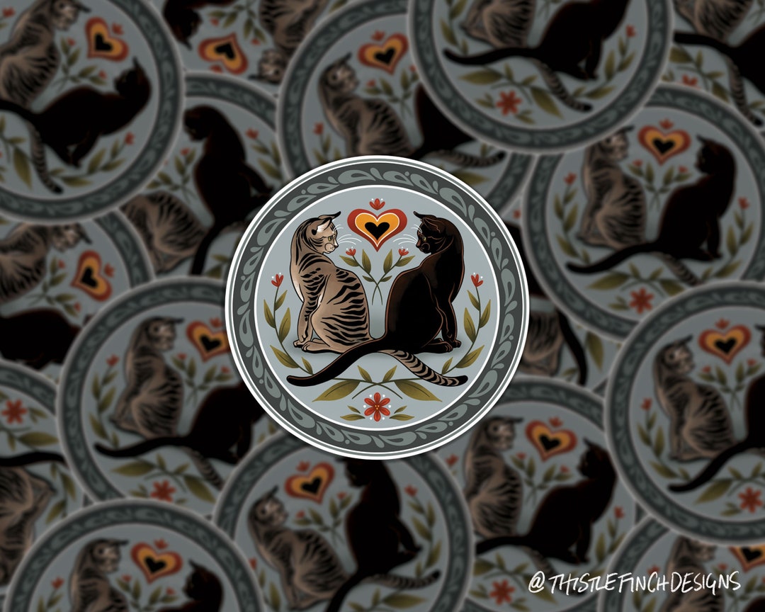 House Cat Hex Sign, PA Dutch Design, Waterproof Vinyl Sticker, Tabby ...