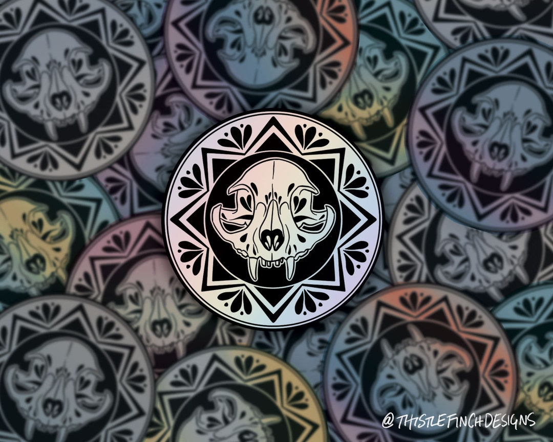 Cat Skull, Holographic, PA Dutch, Folk Art, Hex Sign, Scandinavian ...