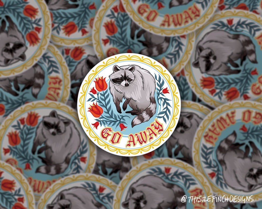Go Away Raccoon Hex Sign, PA Dutch Design, Waterproof Vinyl Sticker ...