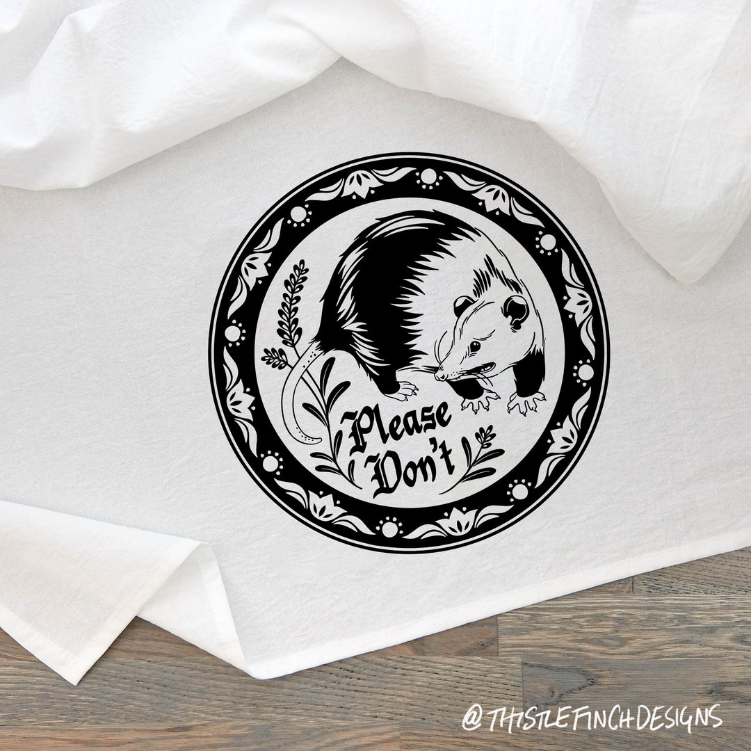Please Don't Opossum Hex Sign, Printed Tea Towel, Dish Towel Design ...