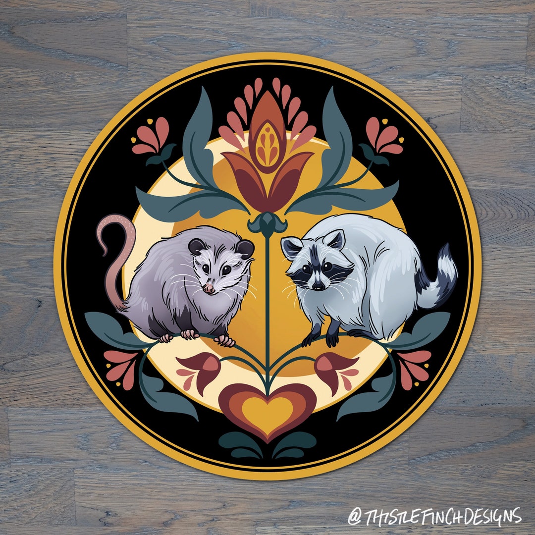 Raccoon & Opossum Hex Sign, Metal Wall Art, Pennsylvania Folkart Design ...