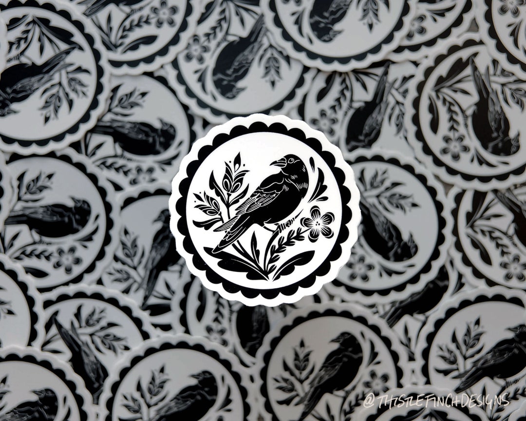 Crow Distelfink, Black and White, PA Dutch Hex Sign, Waterproof Vinyl ...