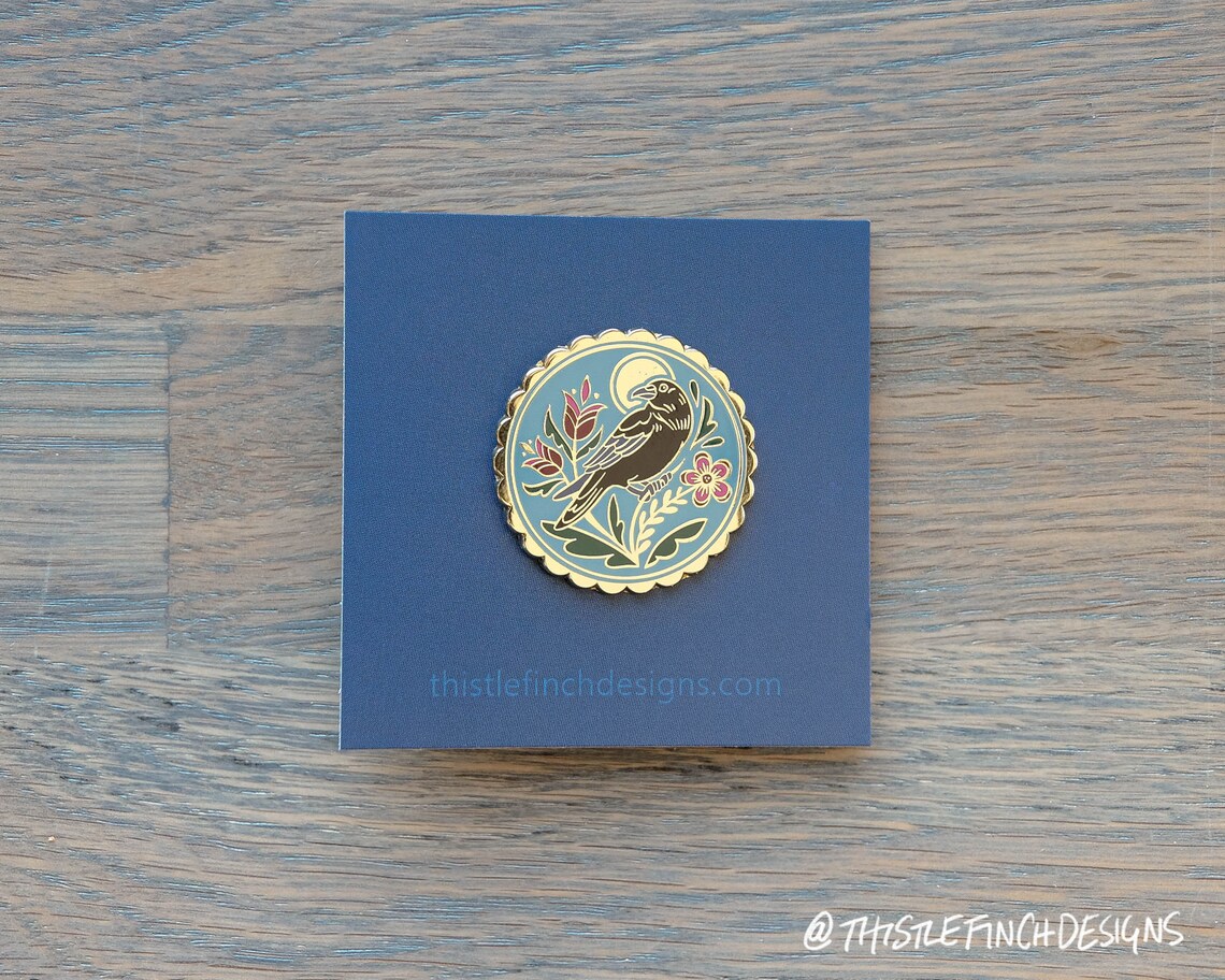 Crow Distelfink Hex Sign Gold Hard Enamel Pin Available With | Etsy