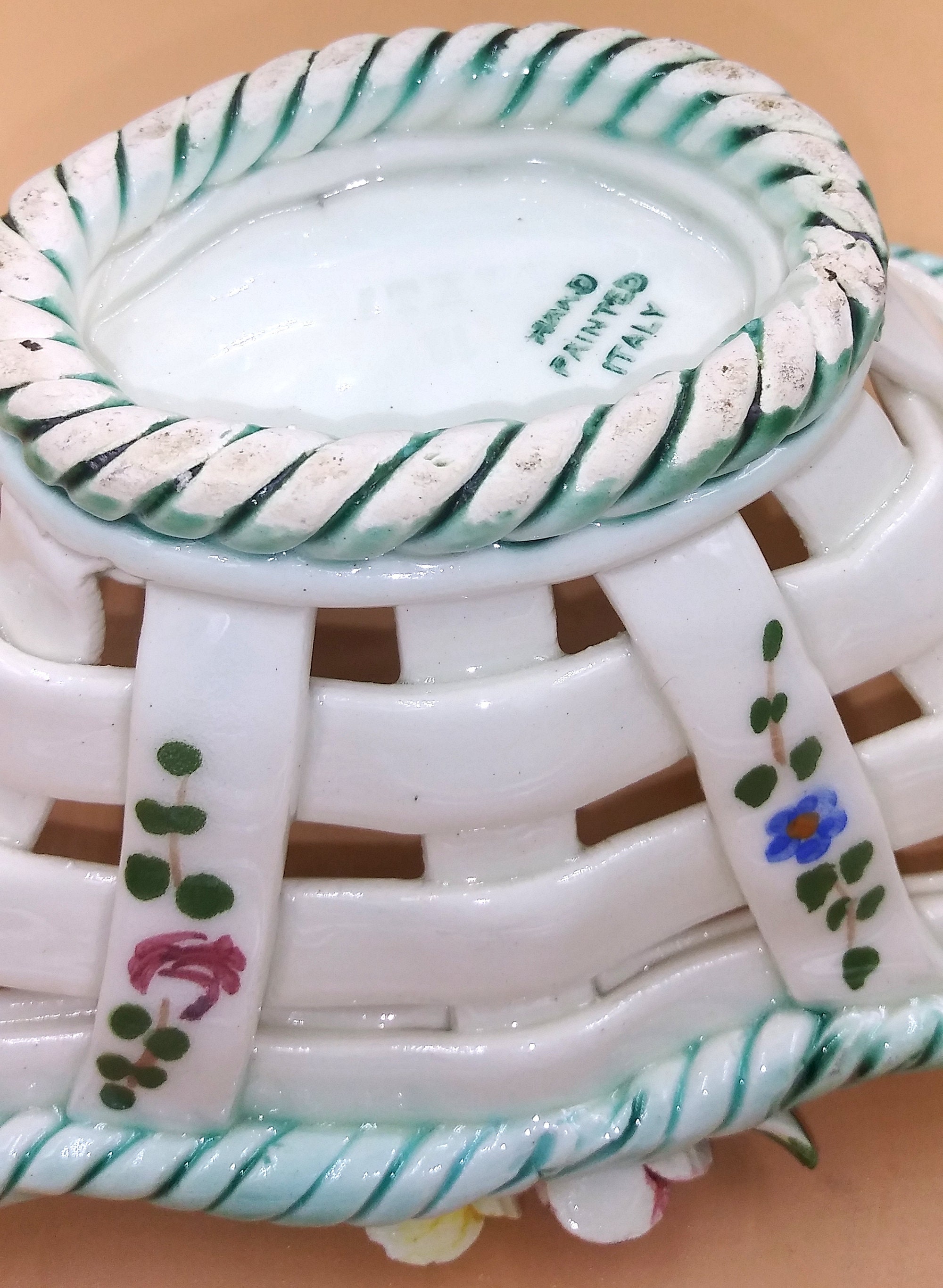 Italian Art Pottery Open Weave Ceramic Basket/bowl. 3D Pink/yellow ...