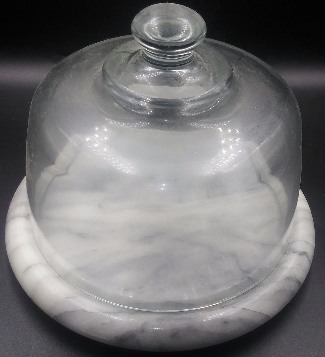 Marble Cheese Cloche (glass Covered Dome) Plate. Swirled Gray/white ...