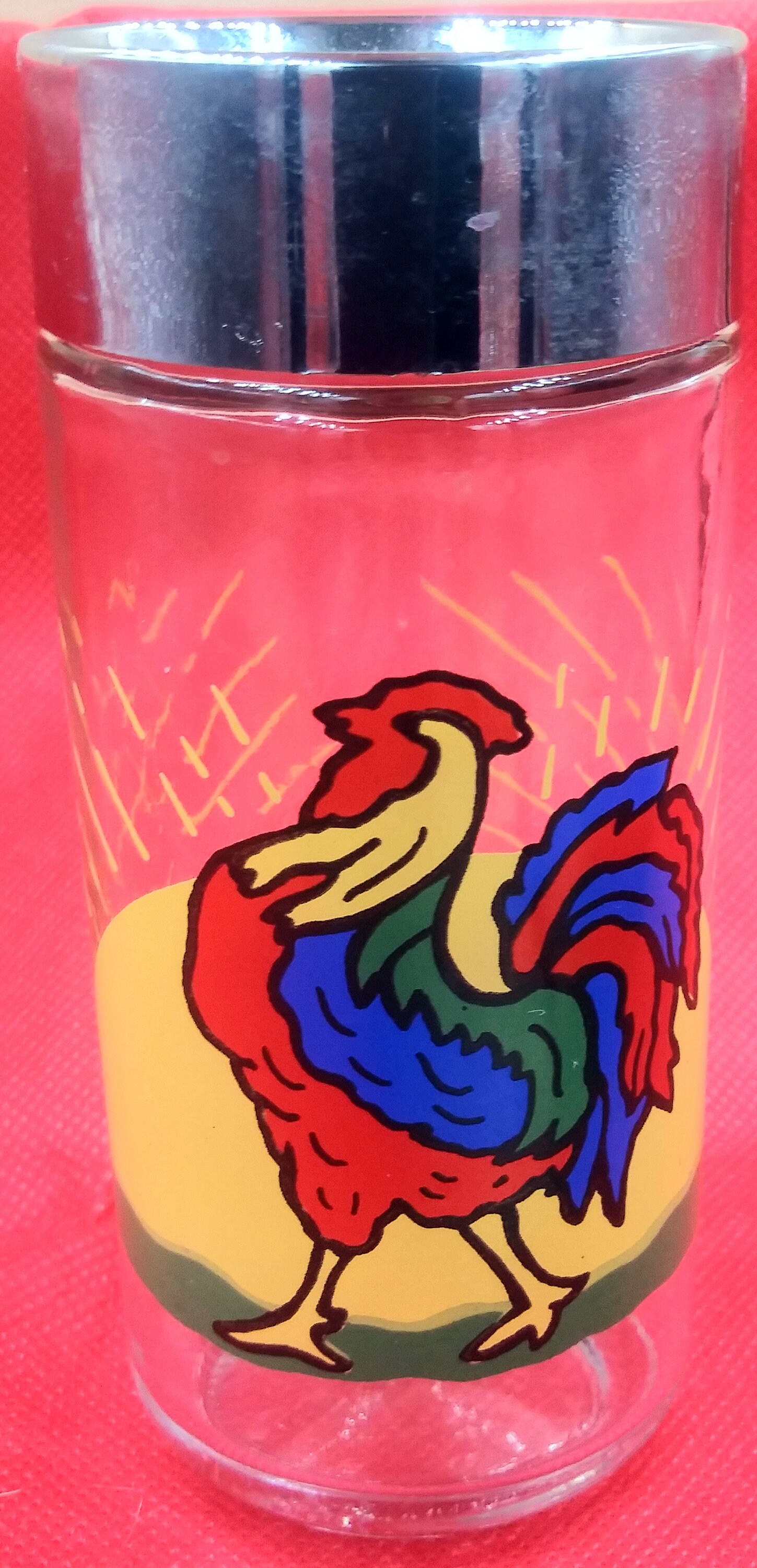 Tall Round Glass Rooster Spice /salt/pepper Shaker. Multi Colored ...