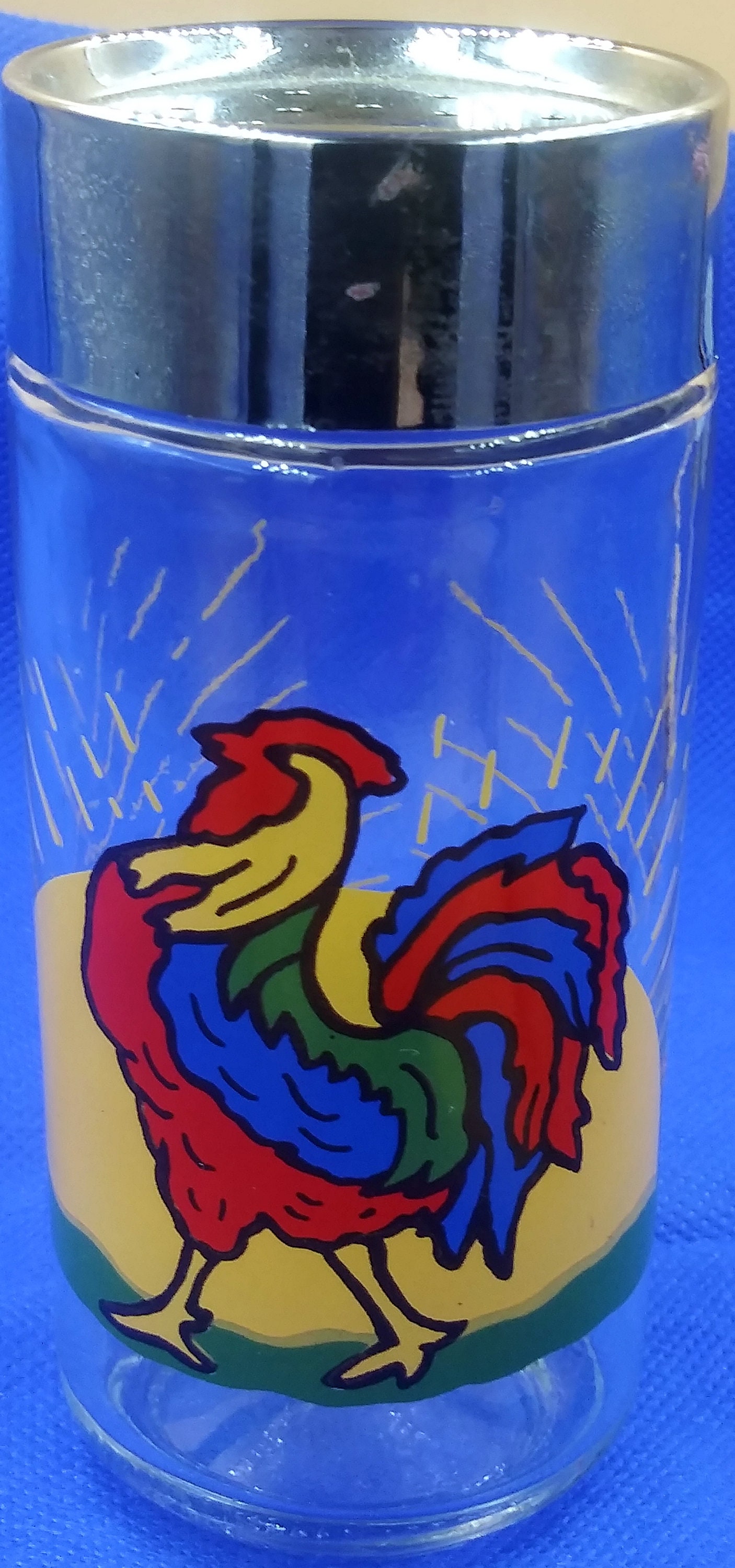 Tall Round Glass Rooster Spice /salt/pepper Shaker. Multi Colored ...