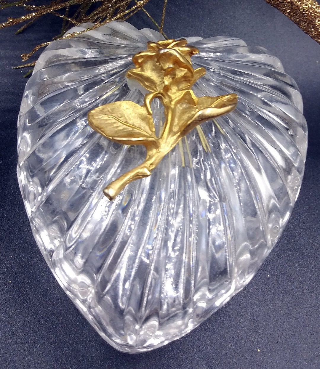RCR /royal Crystal Rock 25% Crystal Heart Shaped Ribbed Jewelry/trinket ...