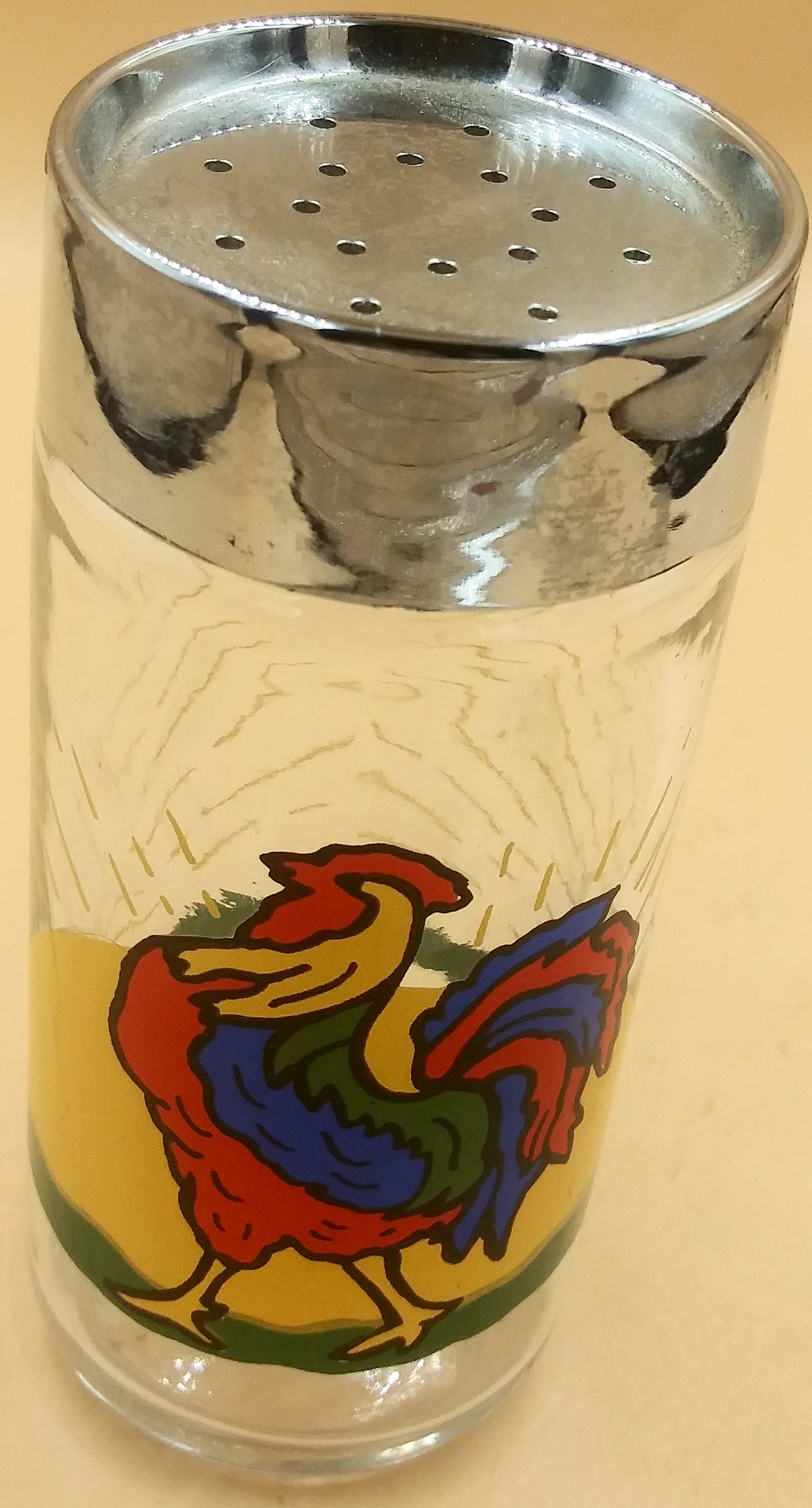 Tall Round Glass Rooster Spice /salt/pepper Shaker. Multi Colored ...