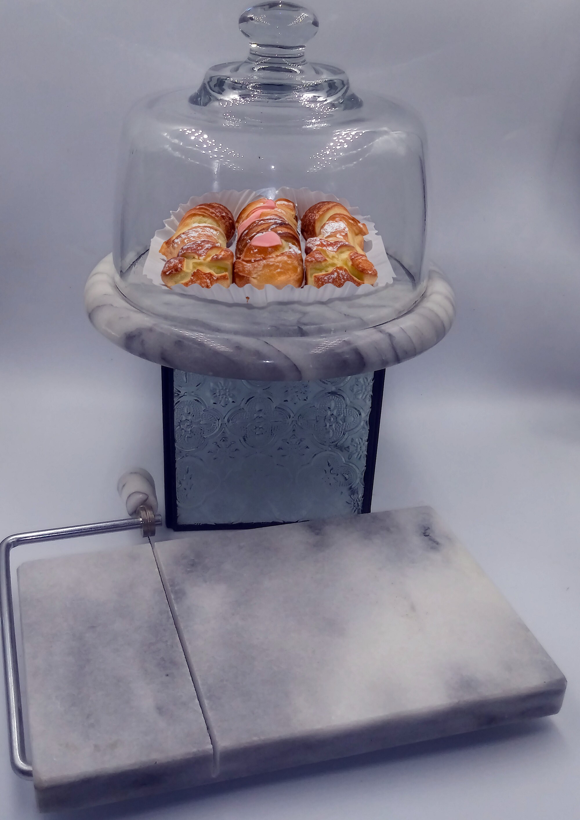 Cheese Cloche. Glass Dome. Swirled Gray Slate Base. - Etsy